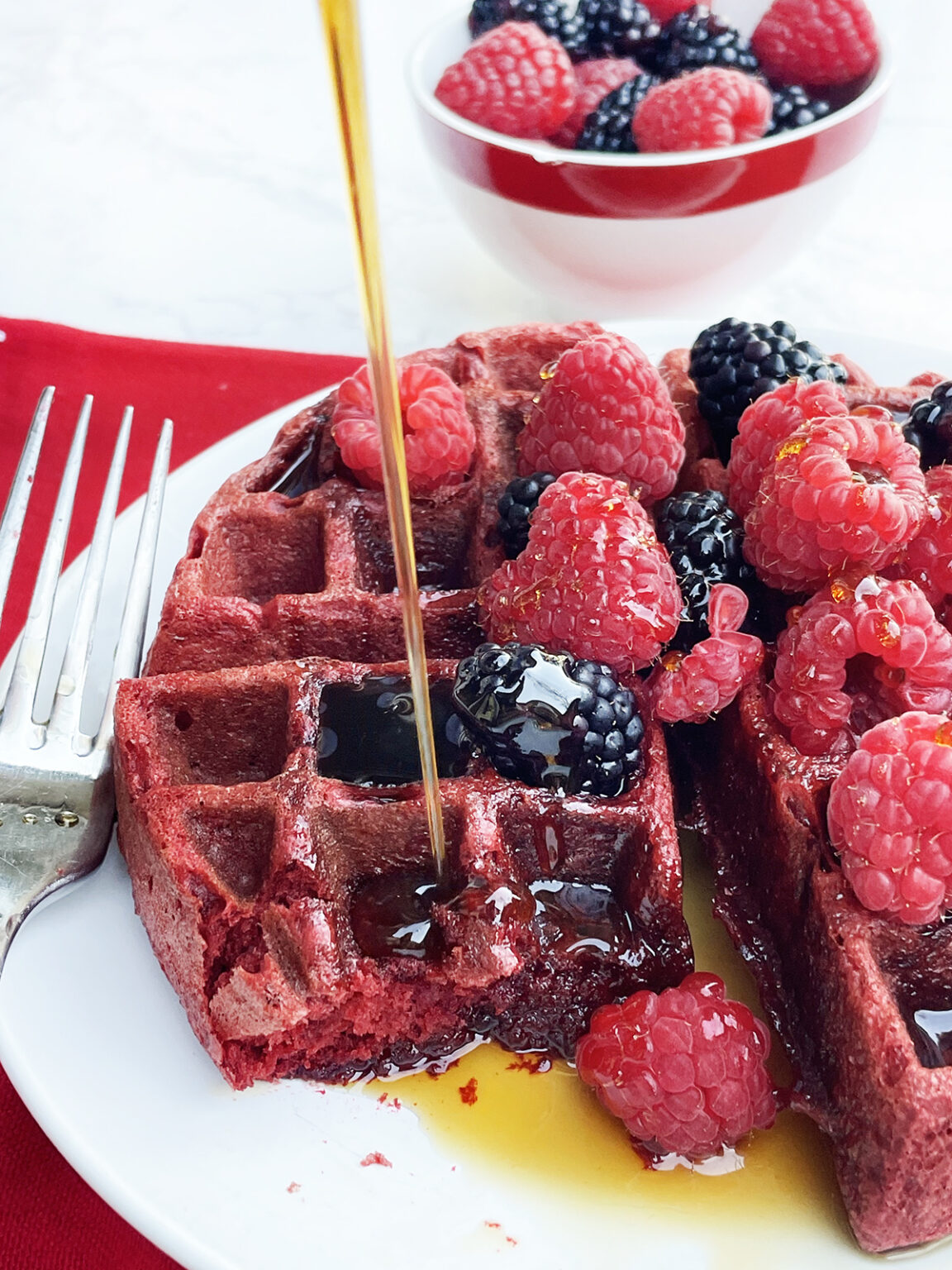 Red Velvet Cake Mix Waffles - only 4 ingredients! - Easy Breakfast Ideas